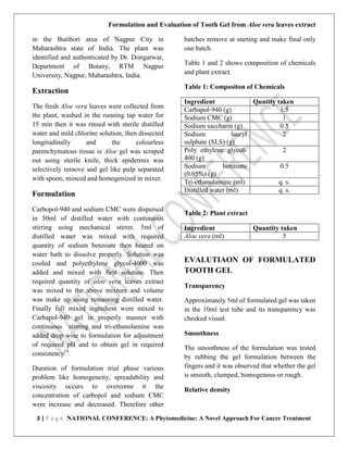 formulation and evaluation of tooth gel from aloe vera leaves extract | PDF