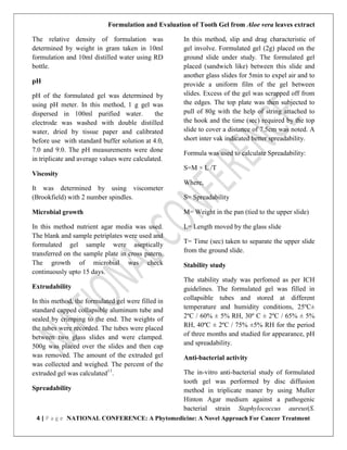 formulation and evaluation of tooth gel from aloe vera leaves extract | PDF