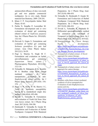 formulation and evaluation of tooth gel from aloe vera leaves extract | PDF