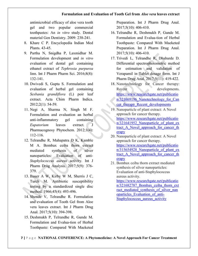 formulation and evaluation of tooth gel from aloe vera leaves extract | PDF