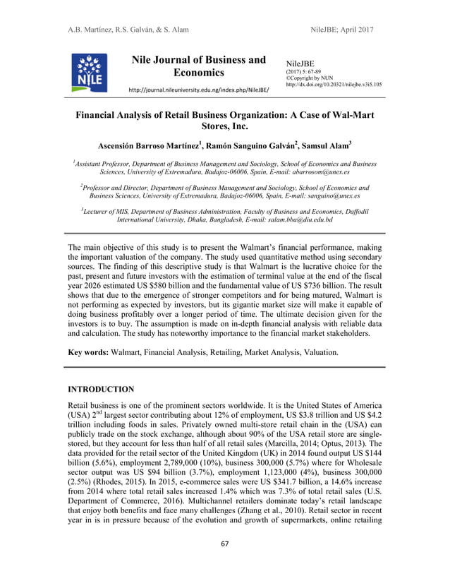 Financial Analysis of Retail Business Organization: A Case of Wal-Mart ...