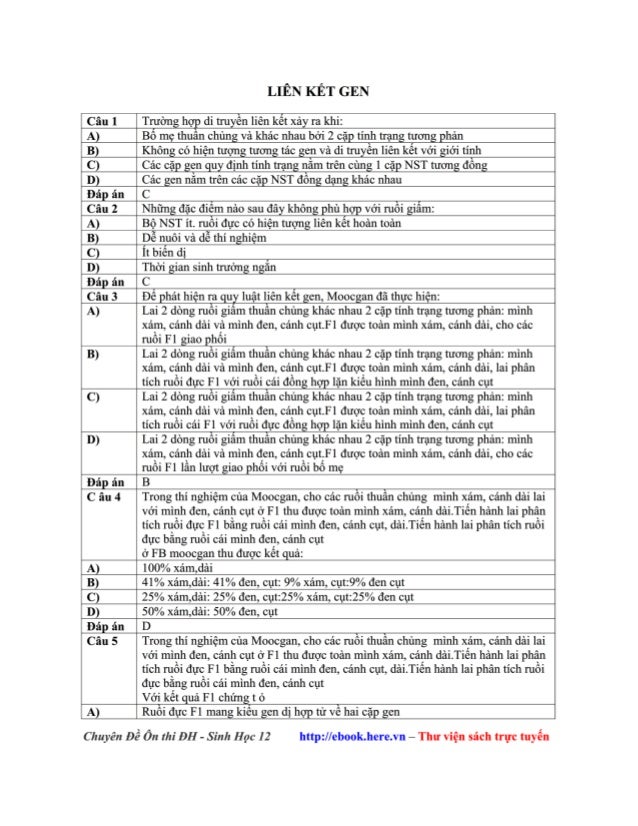 Chuyên đề ôn thi đại học môn sinh học:Liên kết gen
