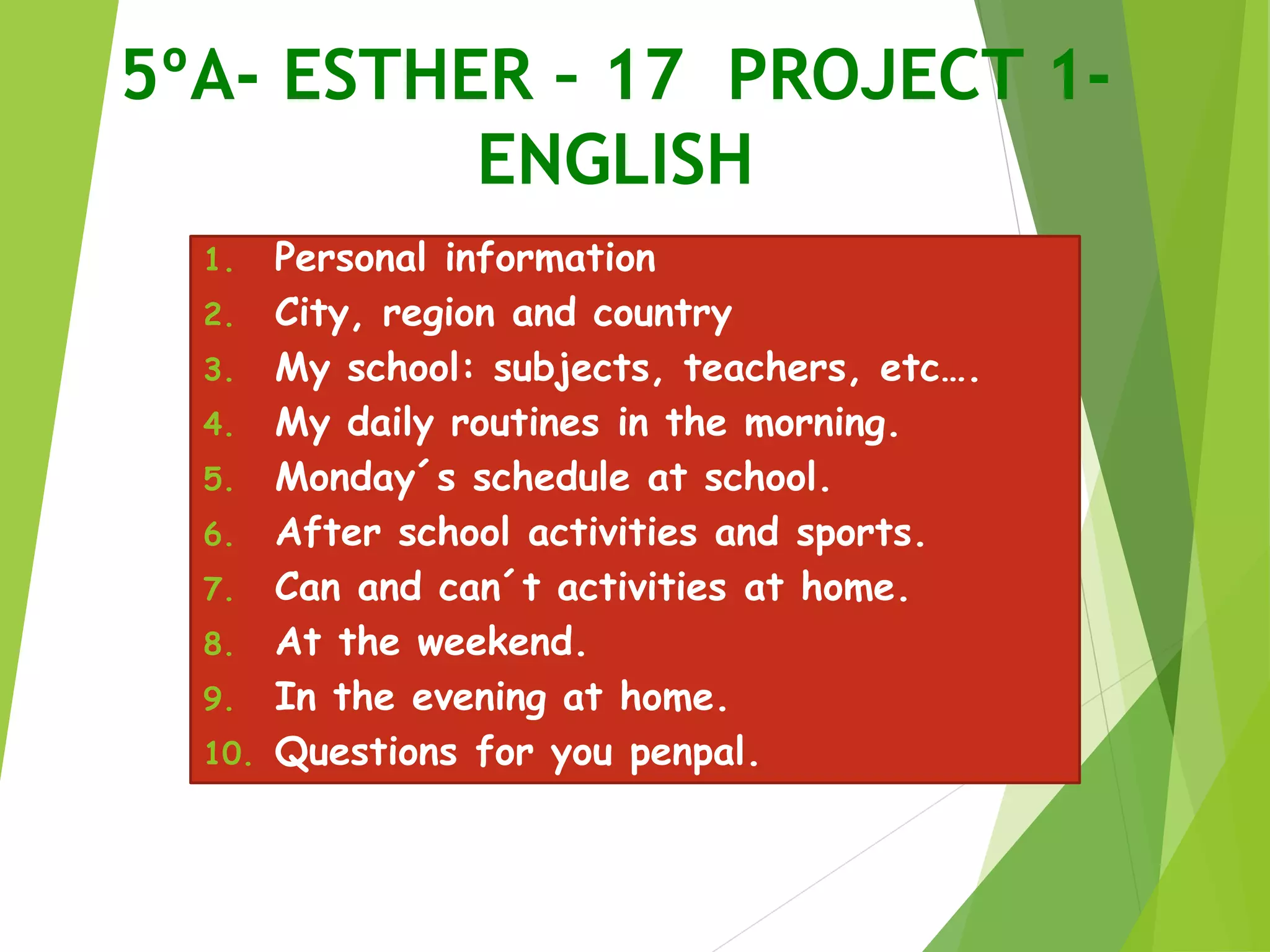 5ºa esther 17 project 1 powerpoint(10 pages) - copia | PPT