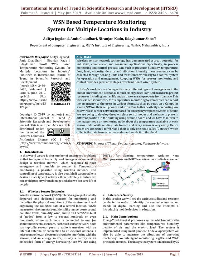 WSN Based Temperature Monitoring System for Multiple Locations in Industry | PDF