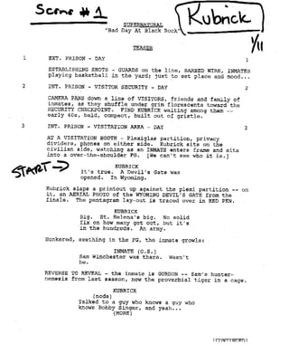 Supernatural 3.03 Bad Day at Black Rock Casting Sides for Kubrick 11pgs ...