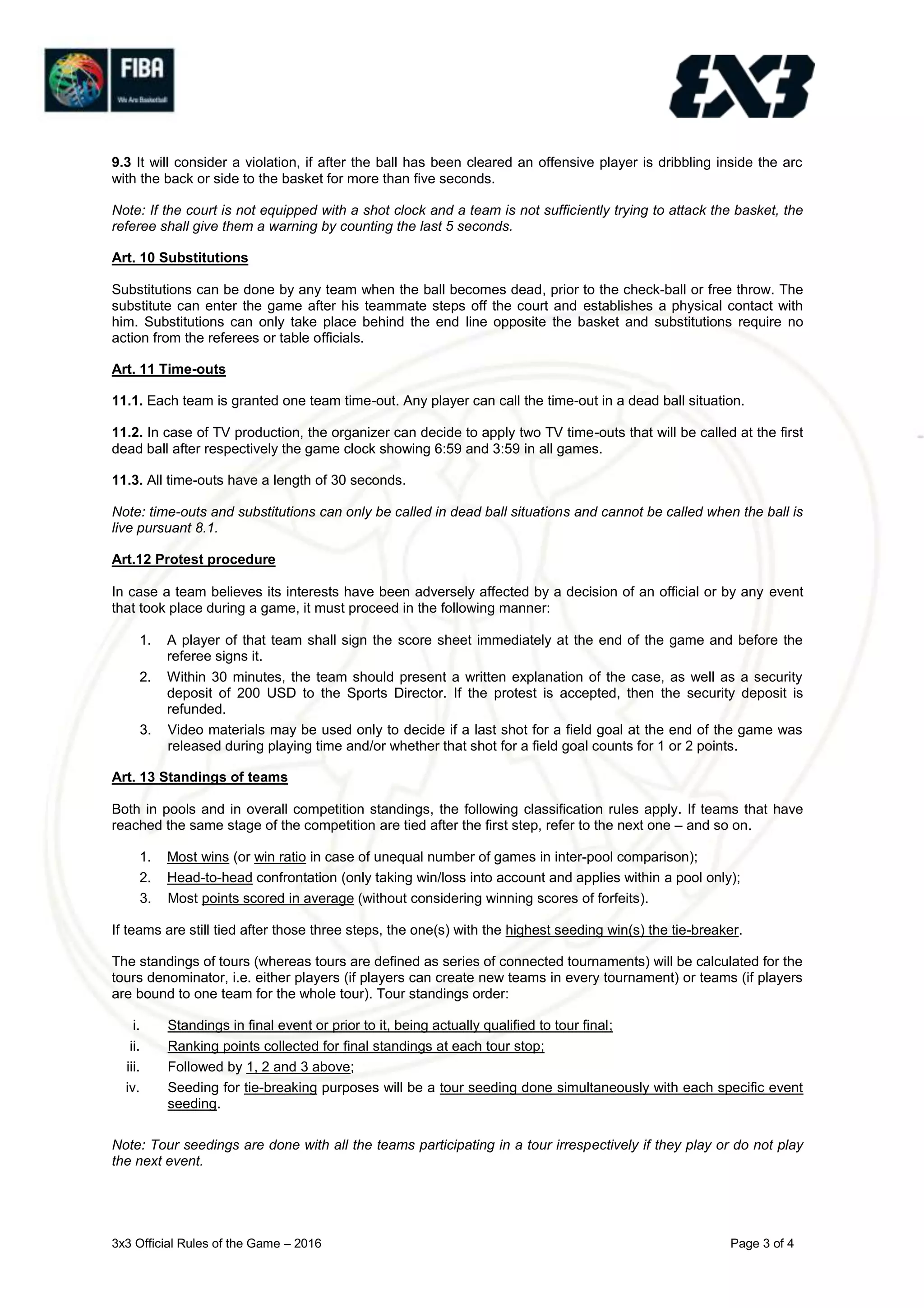 FIBA 3x3 Official Rules of the Game 2016 | PDF