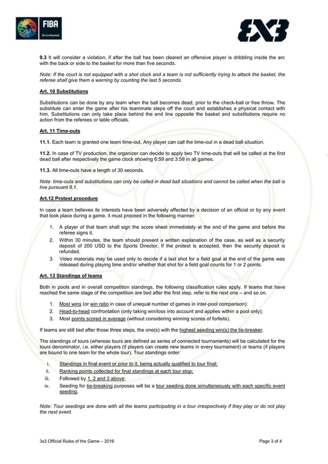 FIBA 3x3 Official Rules of the Game 2016 | PDF