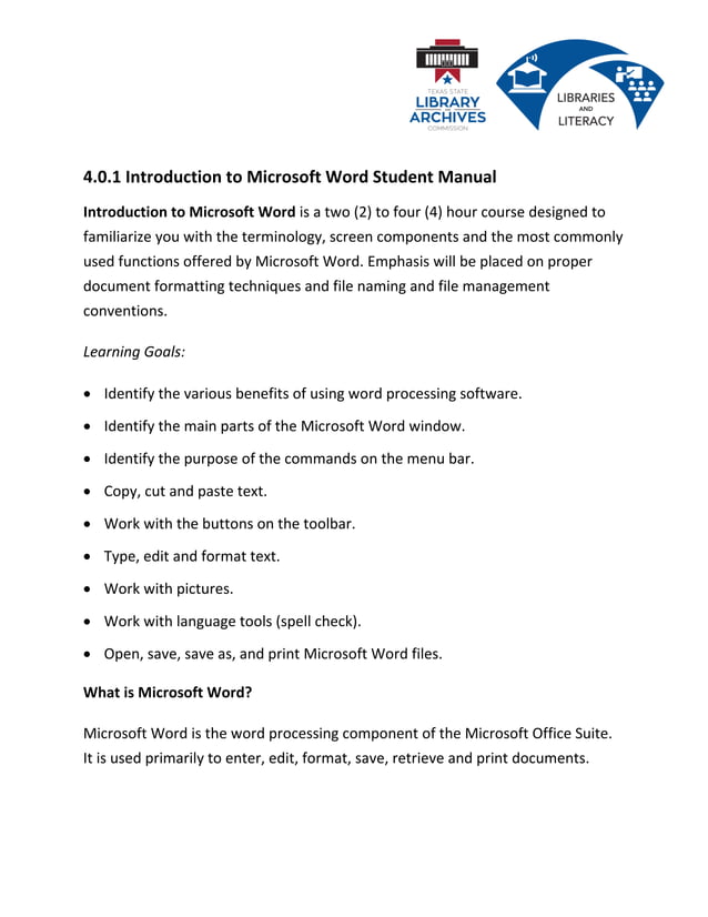 4 0-1 introduction-to_microsoft_word_student_manual[1] | PDF