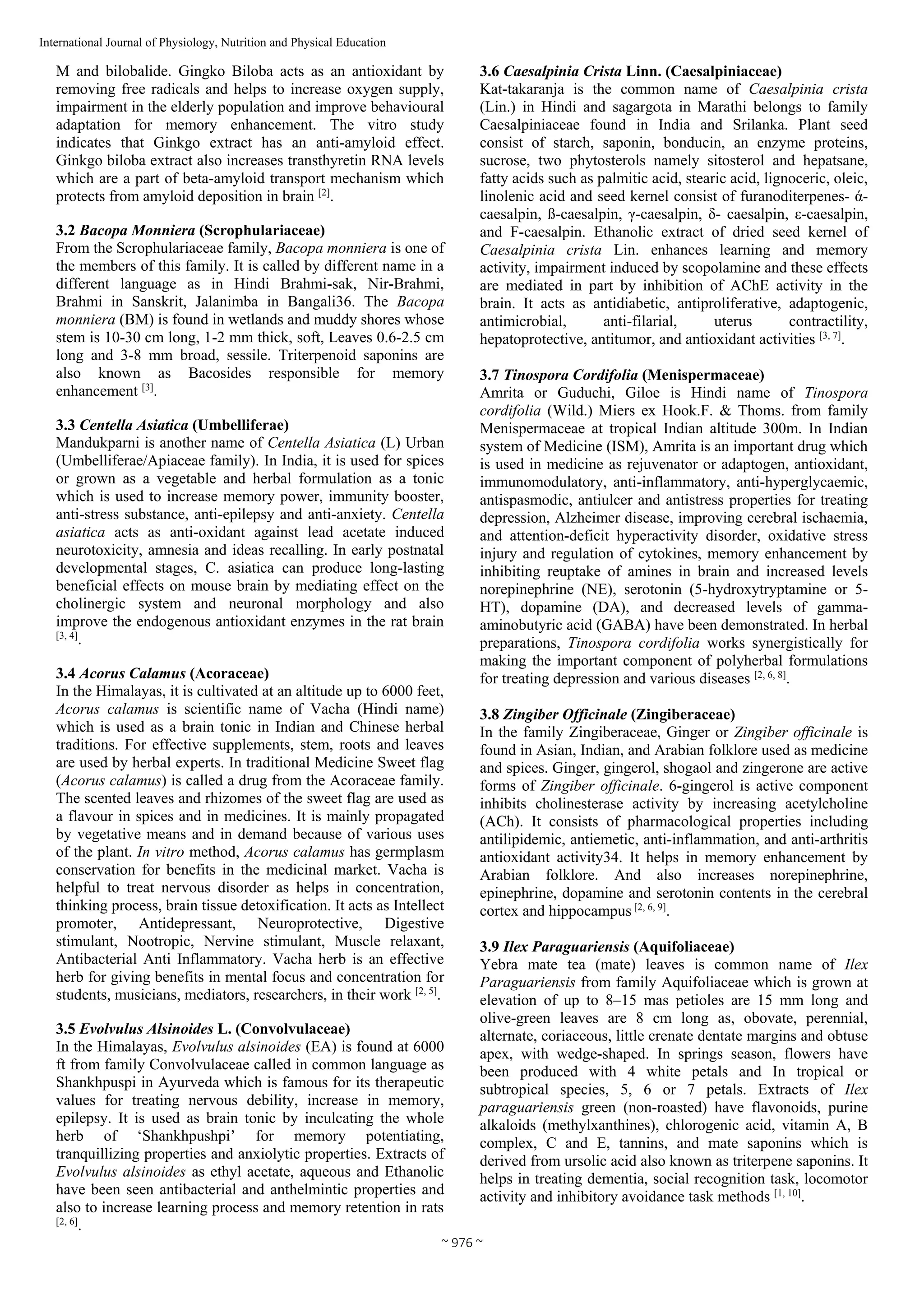 Memory booster herb (natural cognitive enhancers): An overview | PDF