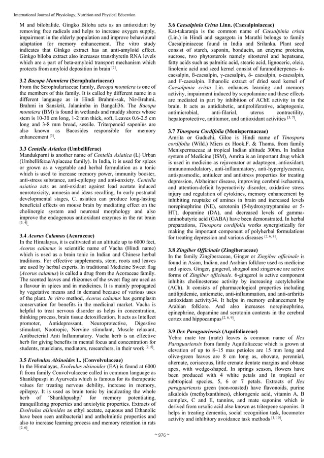 Memory booster herb (natural cognitive enhancers): An overview | PDF