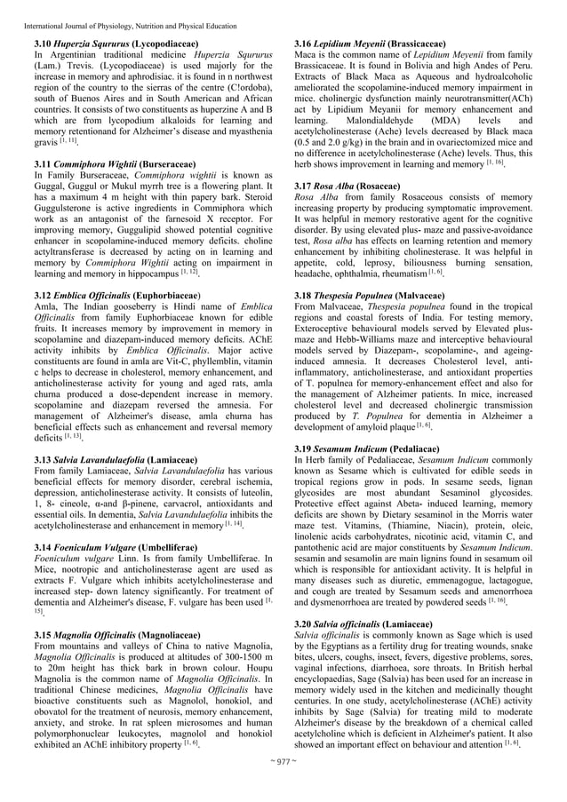 Memory booster herb (natural cognitive enhancers): An overview | PDF