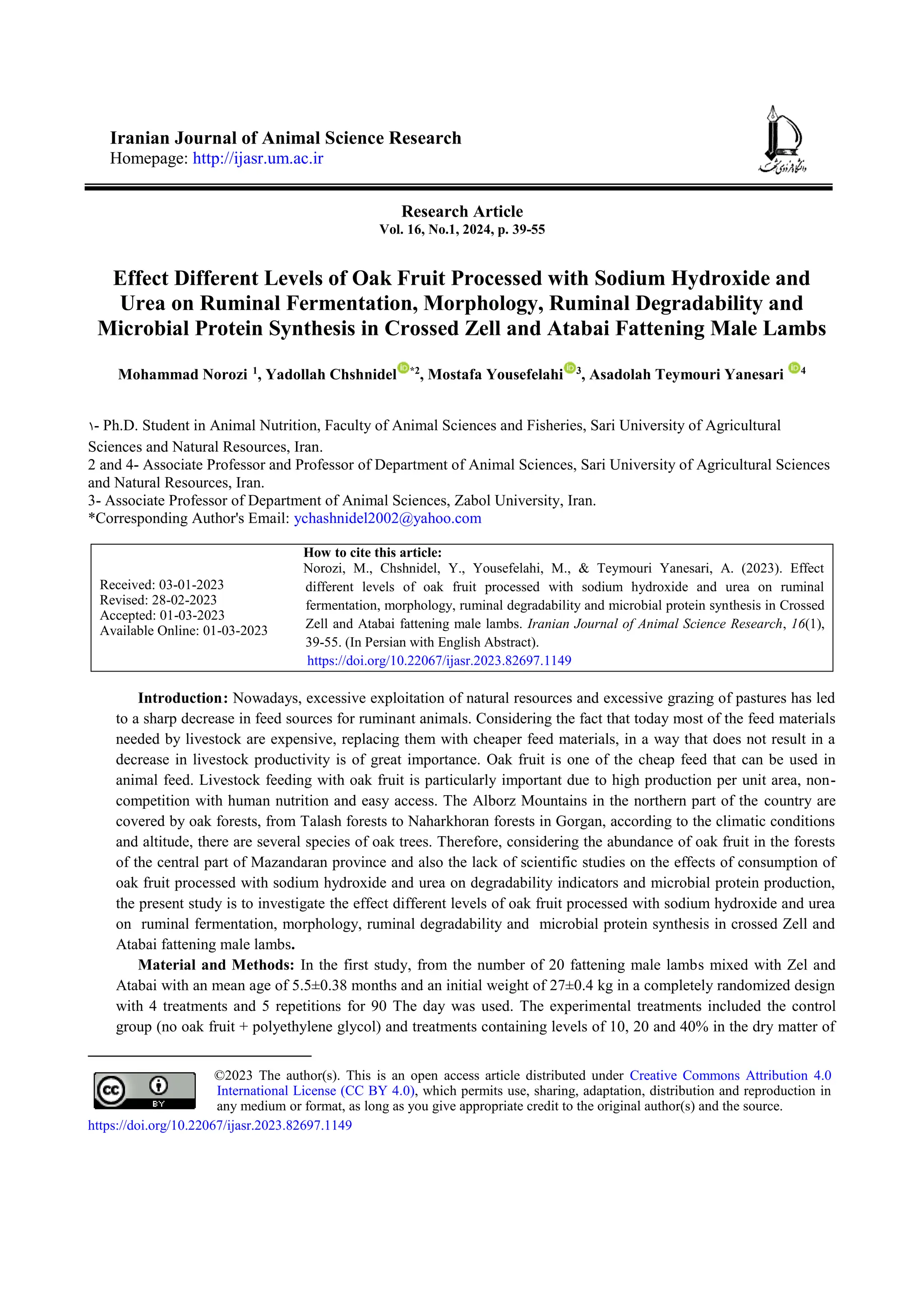 Effect Different Levels of Oak Fruit Processed with Sodium Hydroxide ...