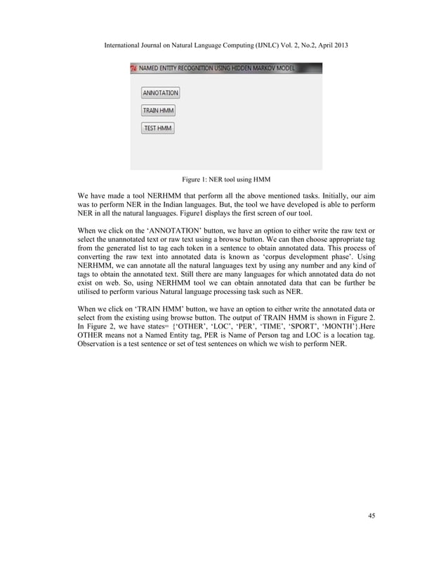 NERHMM: A TOOL FOR NAMED ENTITY RECOGNITION BASED ON HIDDEN MARKOV MODEL | PDF