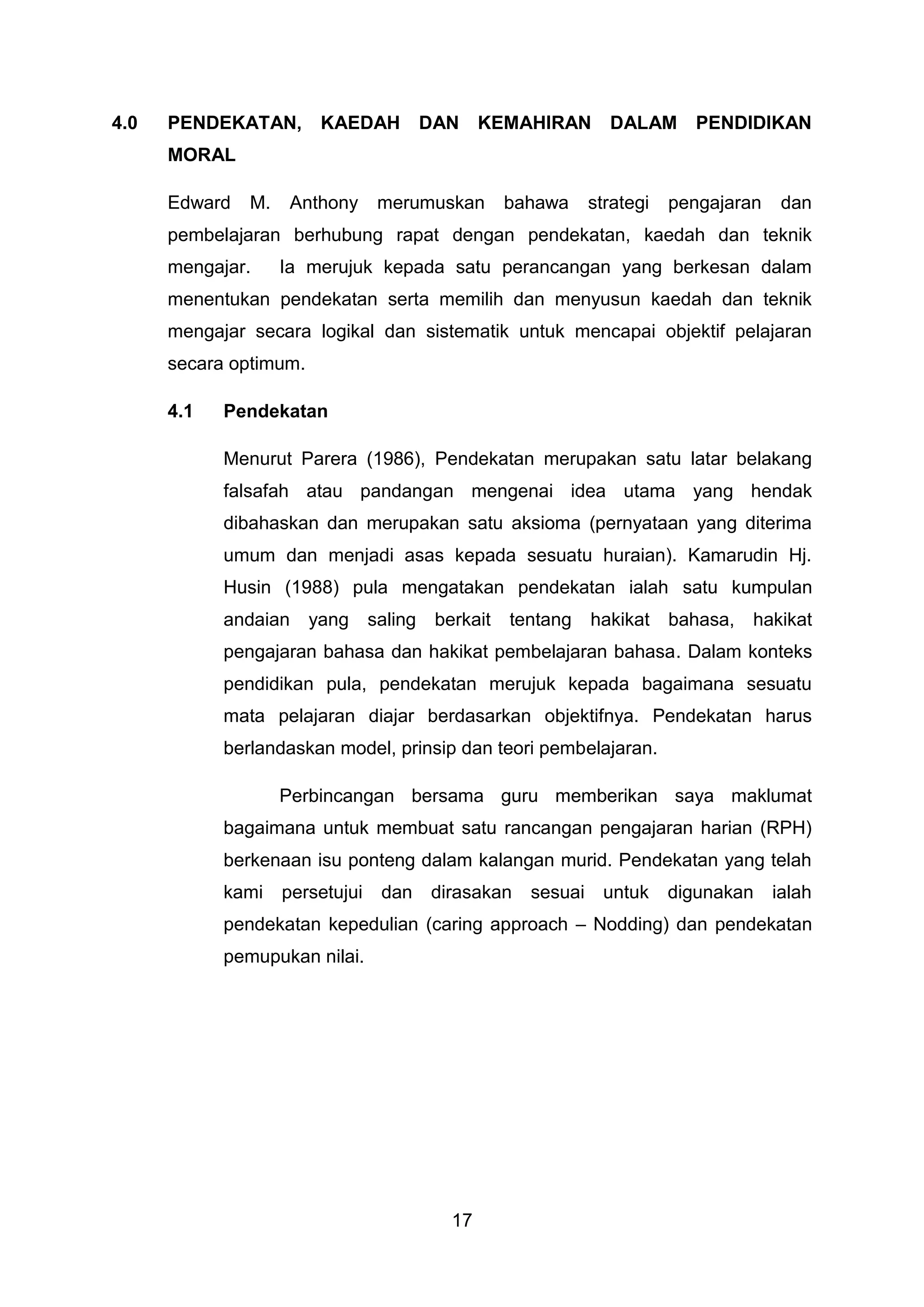 PENDEKATAN, KAEDAH DAN STRATEGI PENDIDIKAN MORAL | PDF