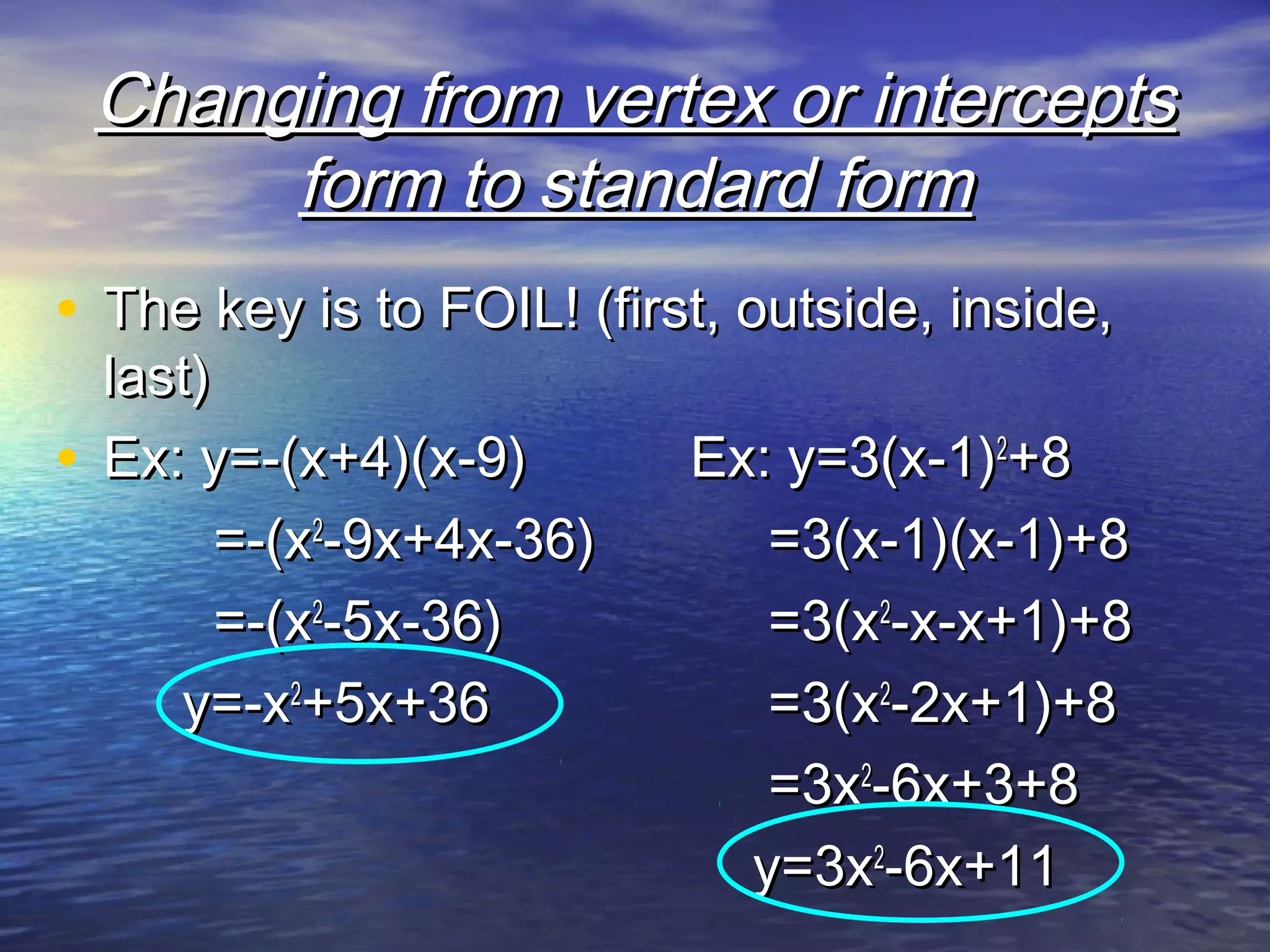 4.2 vertex and intercept form | PPT