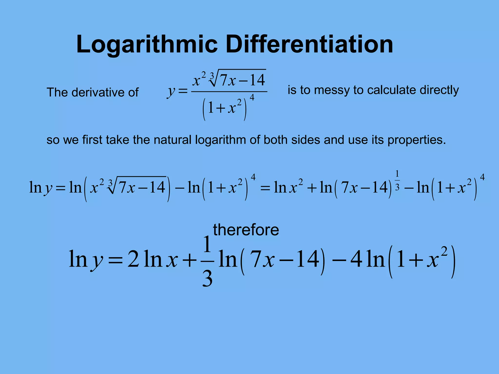 4 2 Derivatives Of Logarithmic Functions Ppt