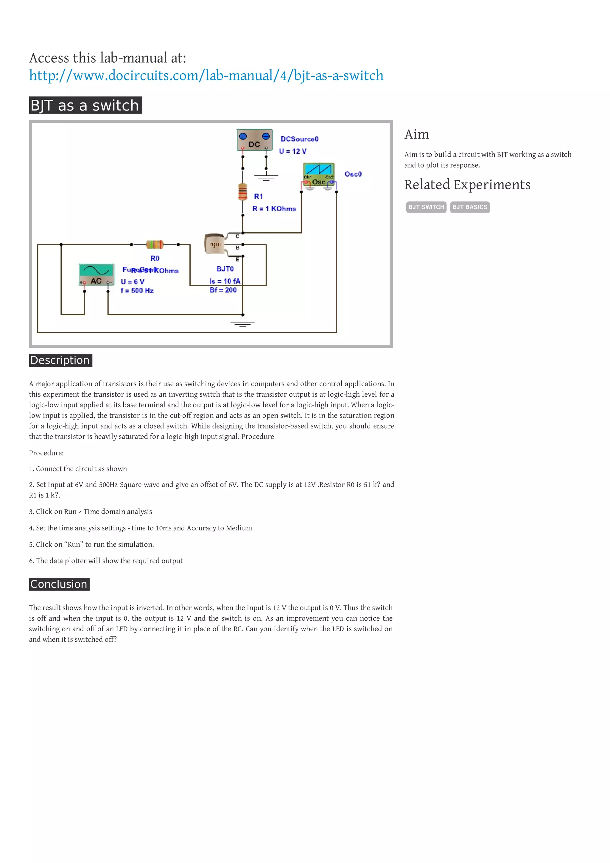 BJT as a switch | PDF