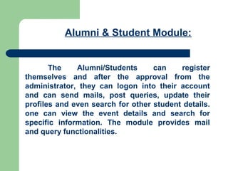 Alumni portal ppt for projects | PPT