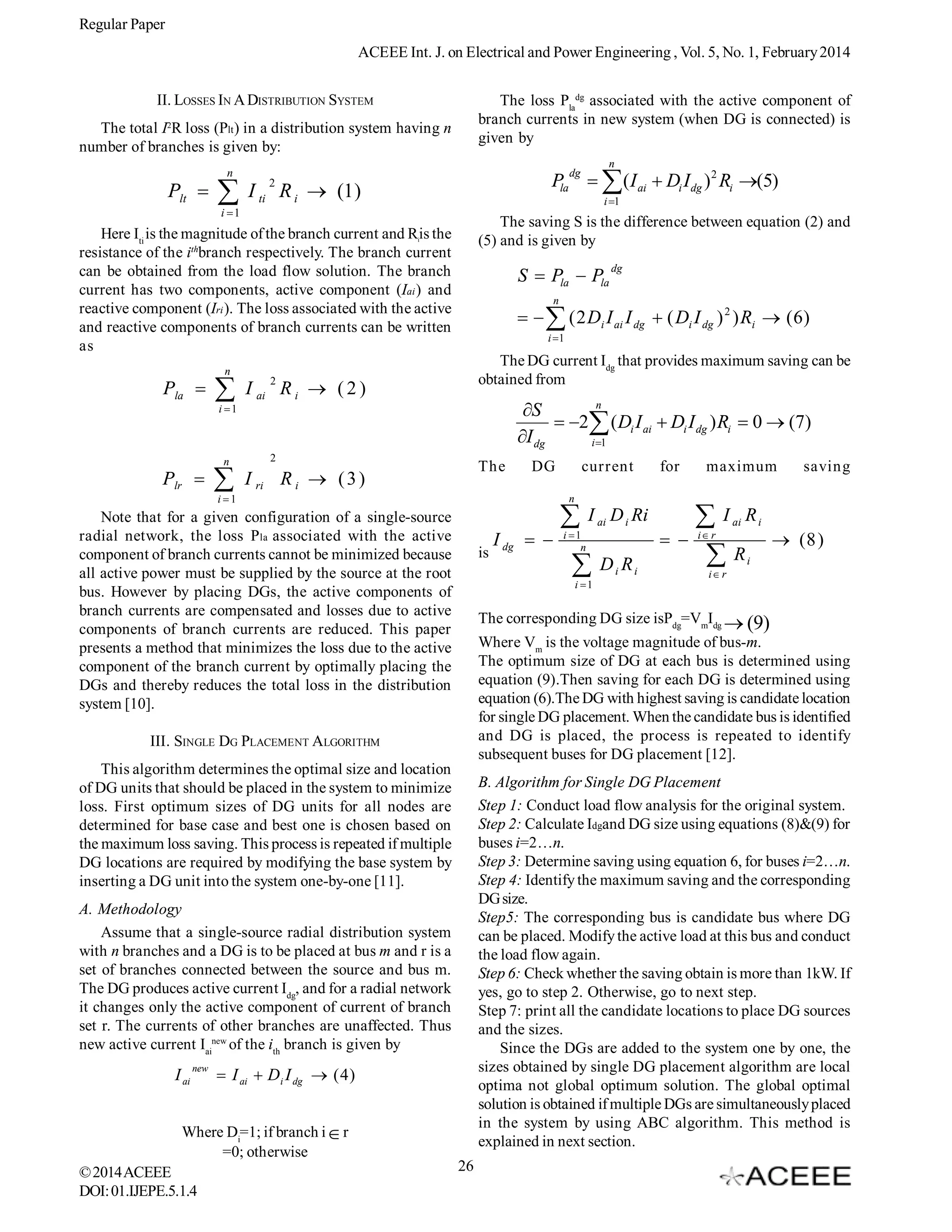 Optimal Placement of DG for Loss Reduction and Voltage Sag Mitigation in Radial Distribution ...