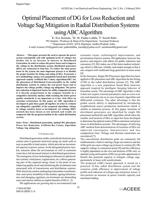 Optimal Placement of DG for Loss Reduction and Voltage Sag Mitigation in Radial Distribution ...