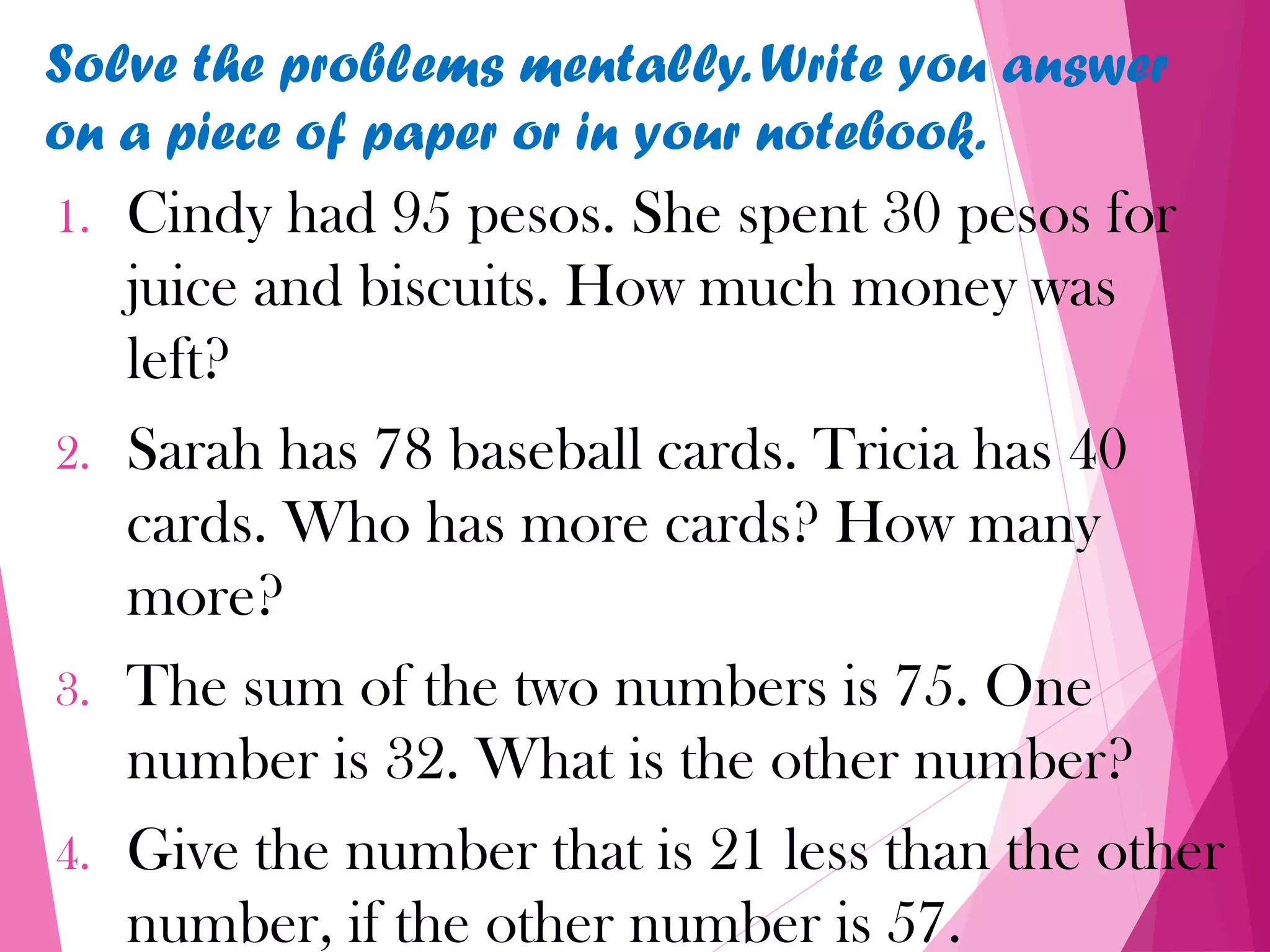 4. solving word problems mentally | PPT