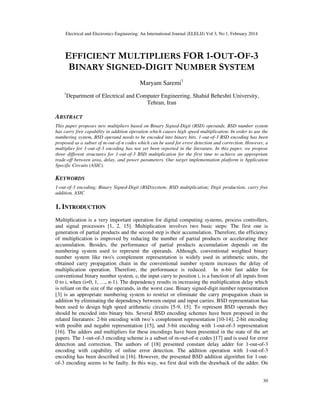 EFFICIENT MULTIPLIERS FOR 1-OUT-OF-3 BINARY SIGNED-DIGIT NUMBER SYSTEM | PDF