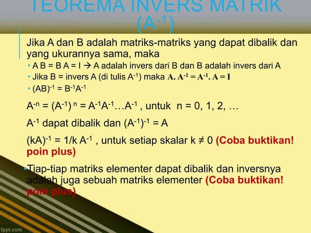matriks elementer dan invers | PPTX