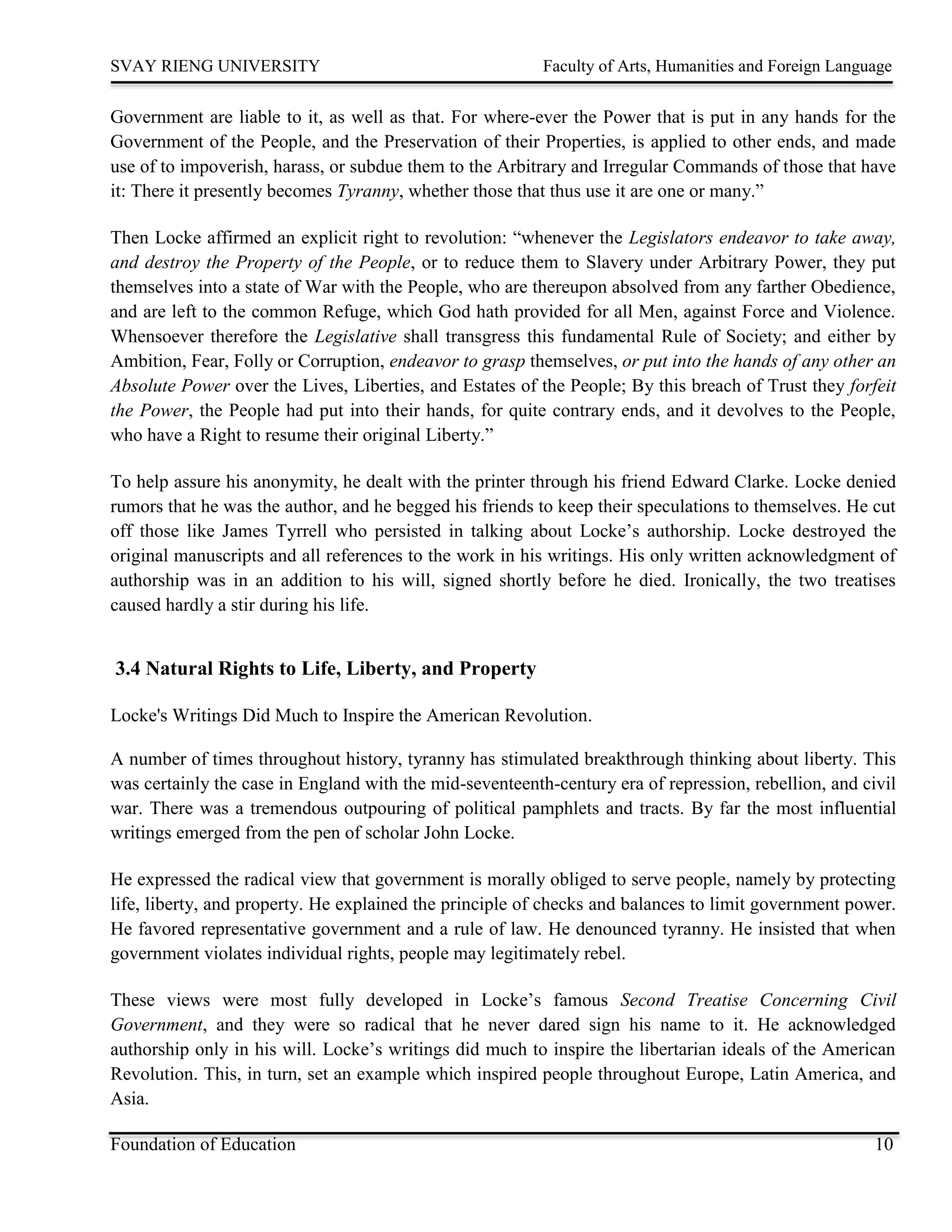 Biography of john locke | DOCX
