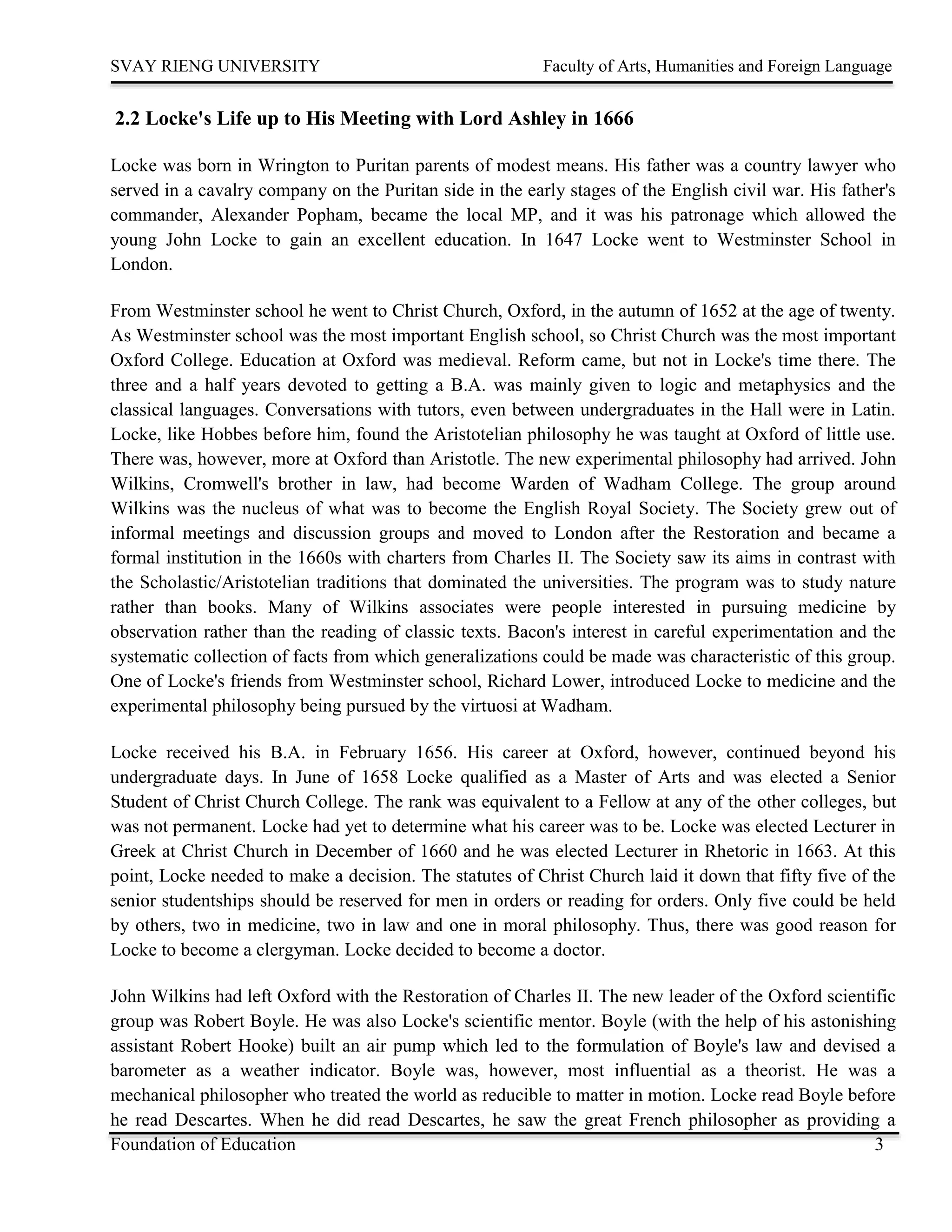 Biography of john locke | DOCX