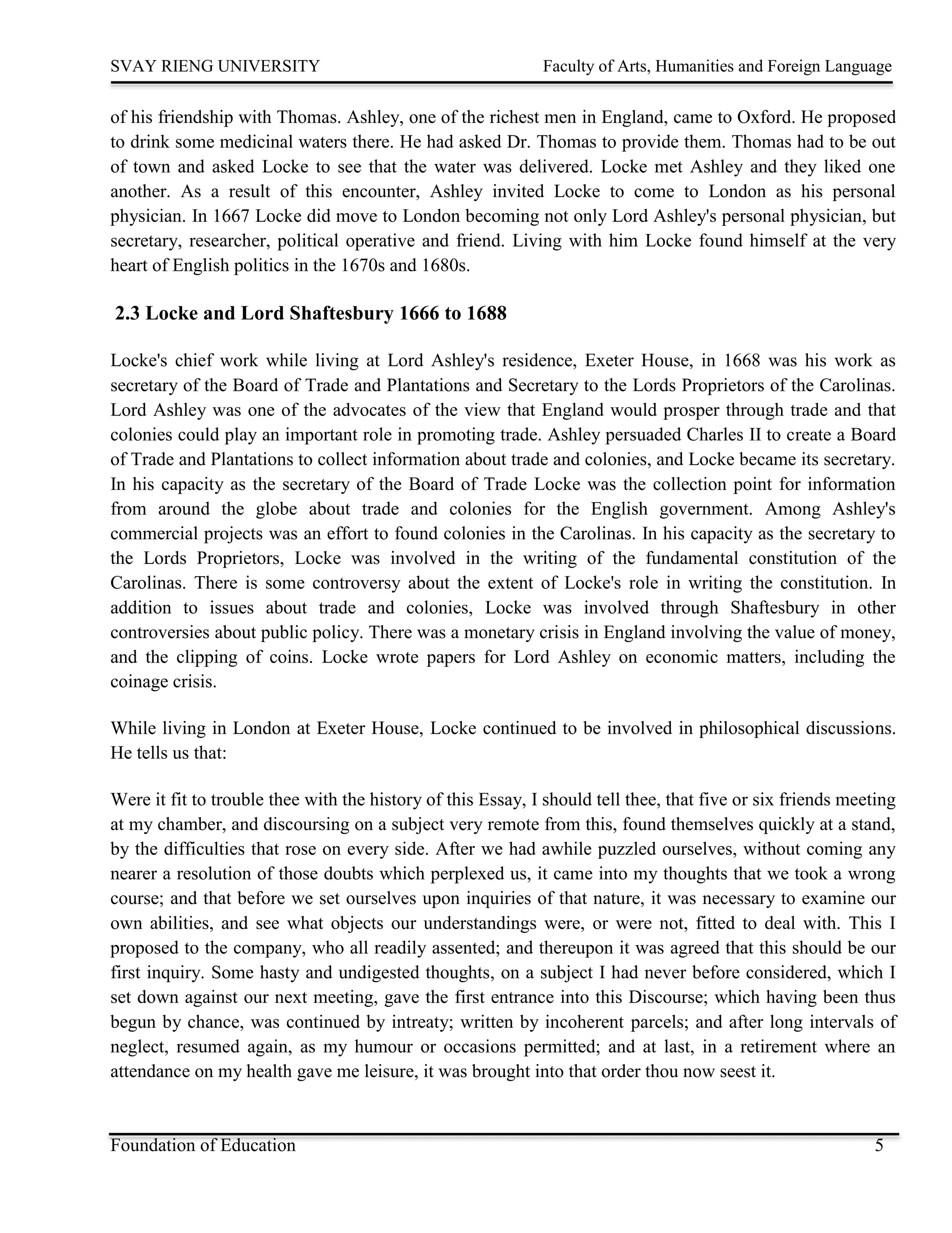 Biography of john locke | DOCX