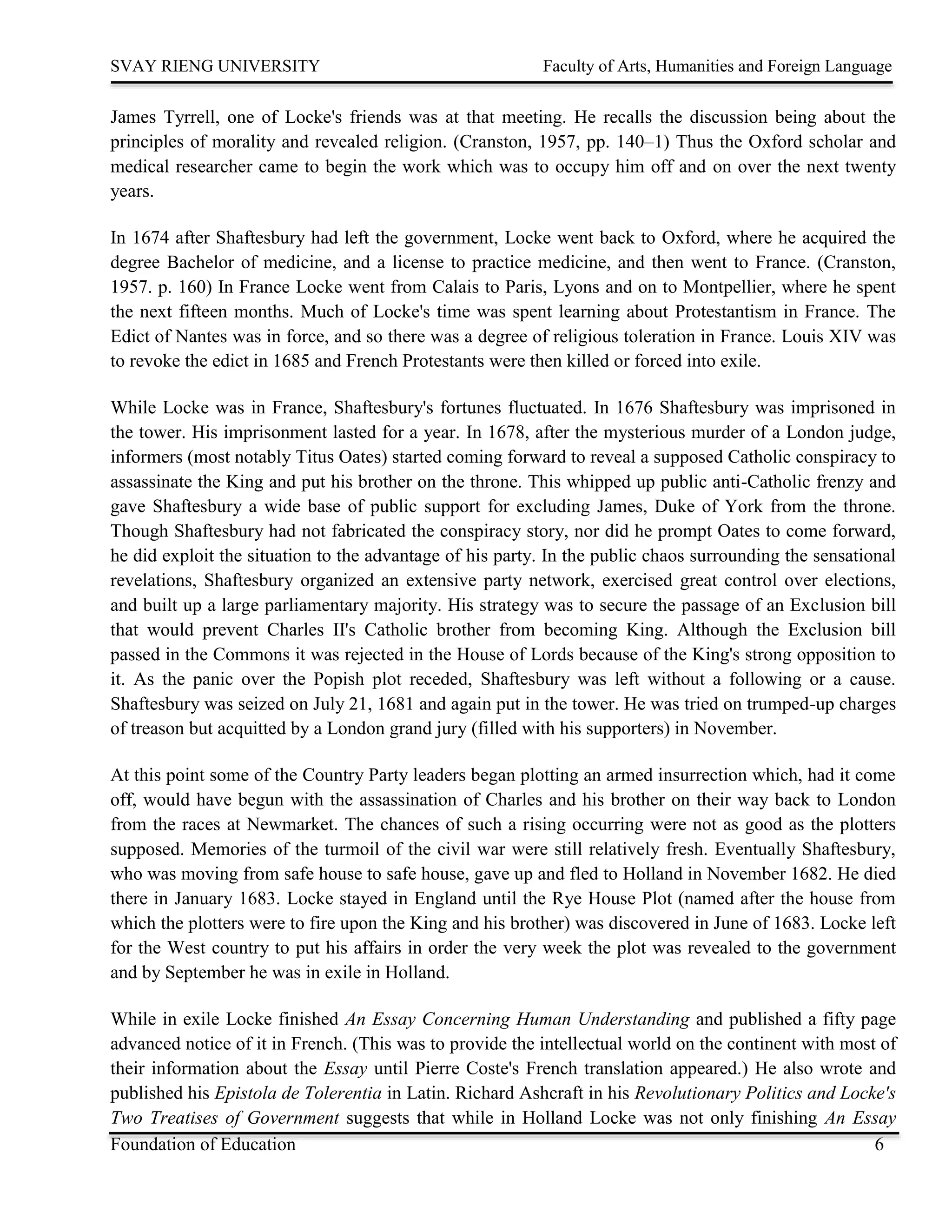 Biography of john locke | DOCX