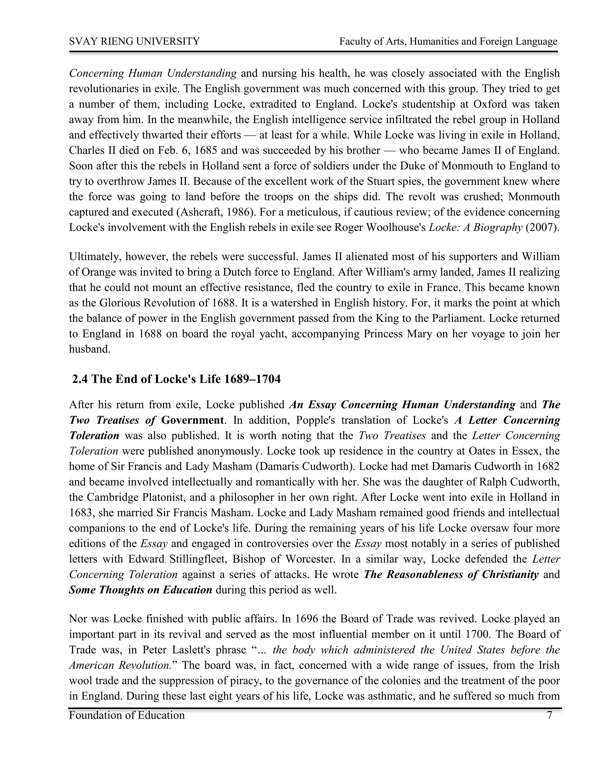 Biography of john locke | DOCX