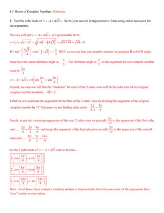 4.3 roots of complex numbers solutions | PDF