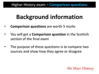 Higher History source questions - comparison questions | PPTX