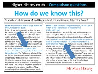 Higher History source questions - comparison questions | PPTX