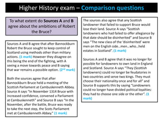 Higher History source questions - comparison questions | PPTX