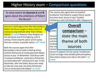Higher History source questions - comparison questions | PPTX