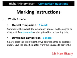Higher History source questions - comparison questions | PPT