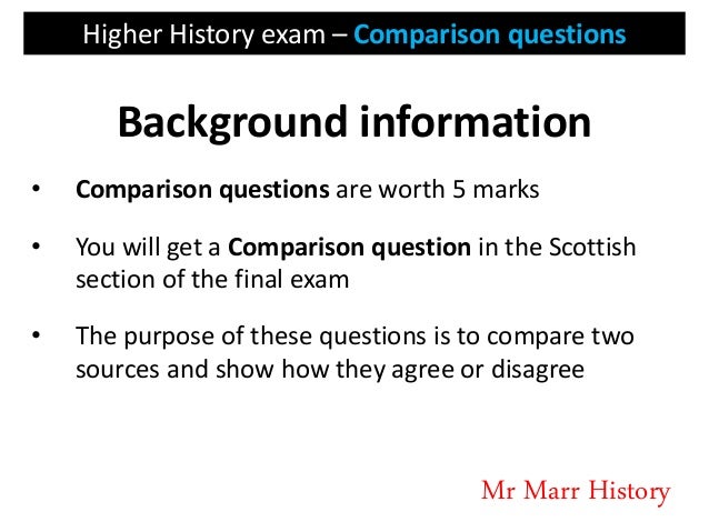 Higher History source questions - comparison questions
