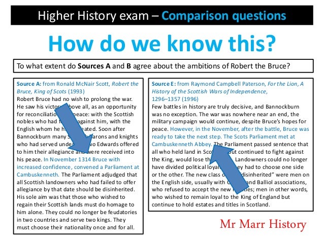 Higher History source questions - comparison questions