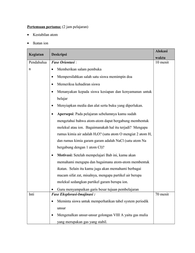 RPP Kimia kelas X IKATAN KIMIA | DOC