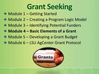 4. grantseeking basic elements of a grant | PPT