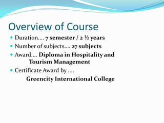 Greencity College - Hospitality & Tourism Course | PPT