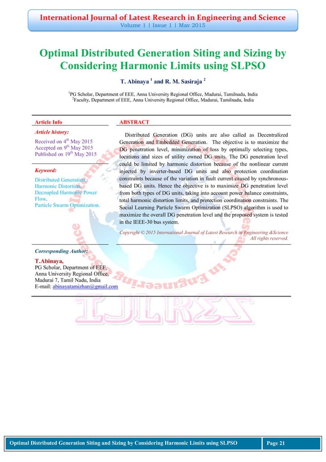 Optimal Distributed Generation Siting and Sizing by Considering Harmonic Limits using SLPSO | PDF