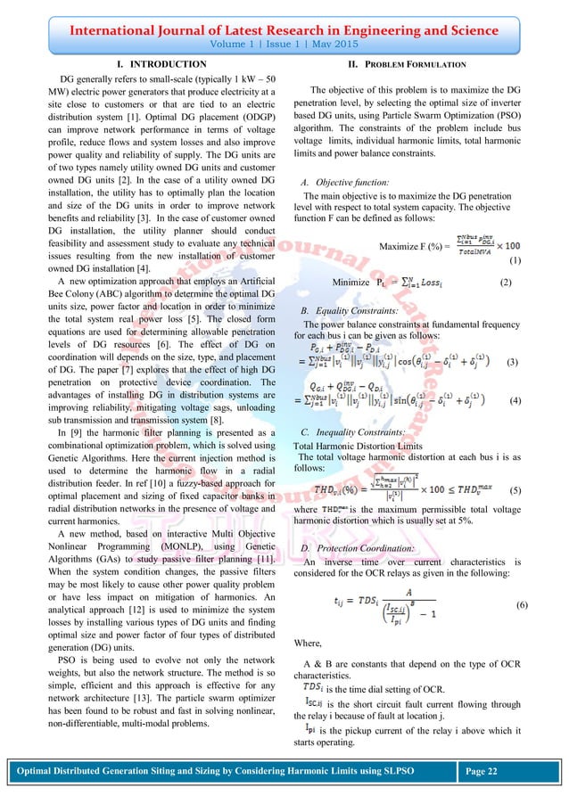 Optimal Distributed Generation Siting and Sizing by Considering Harmonic Limits using SLPSO | PDF