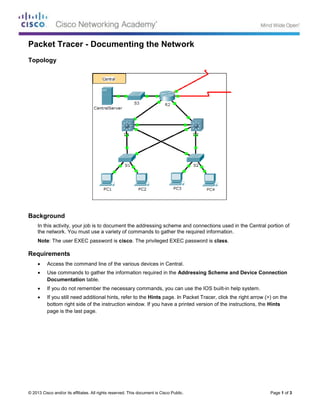 4.1.2.9 packet tracer documenting the network instructions | PDF