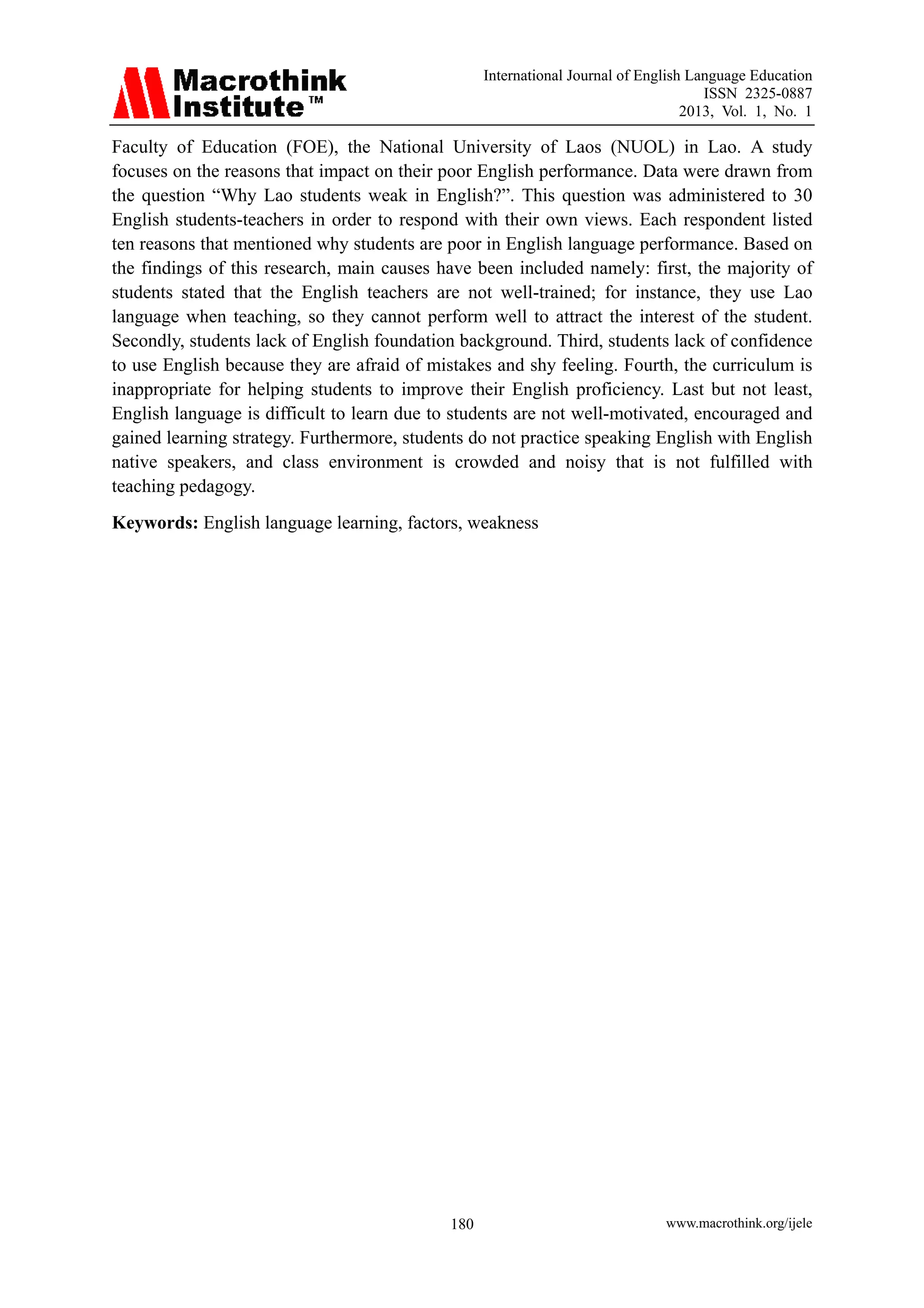 4. factors causes students low english language in national university ...