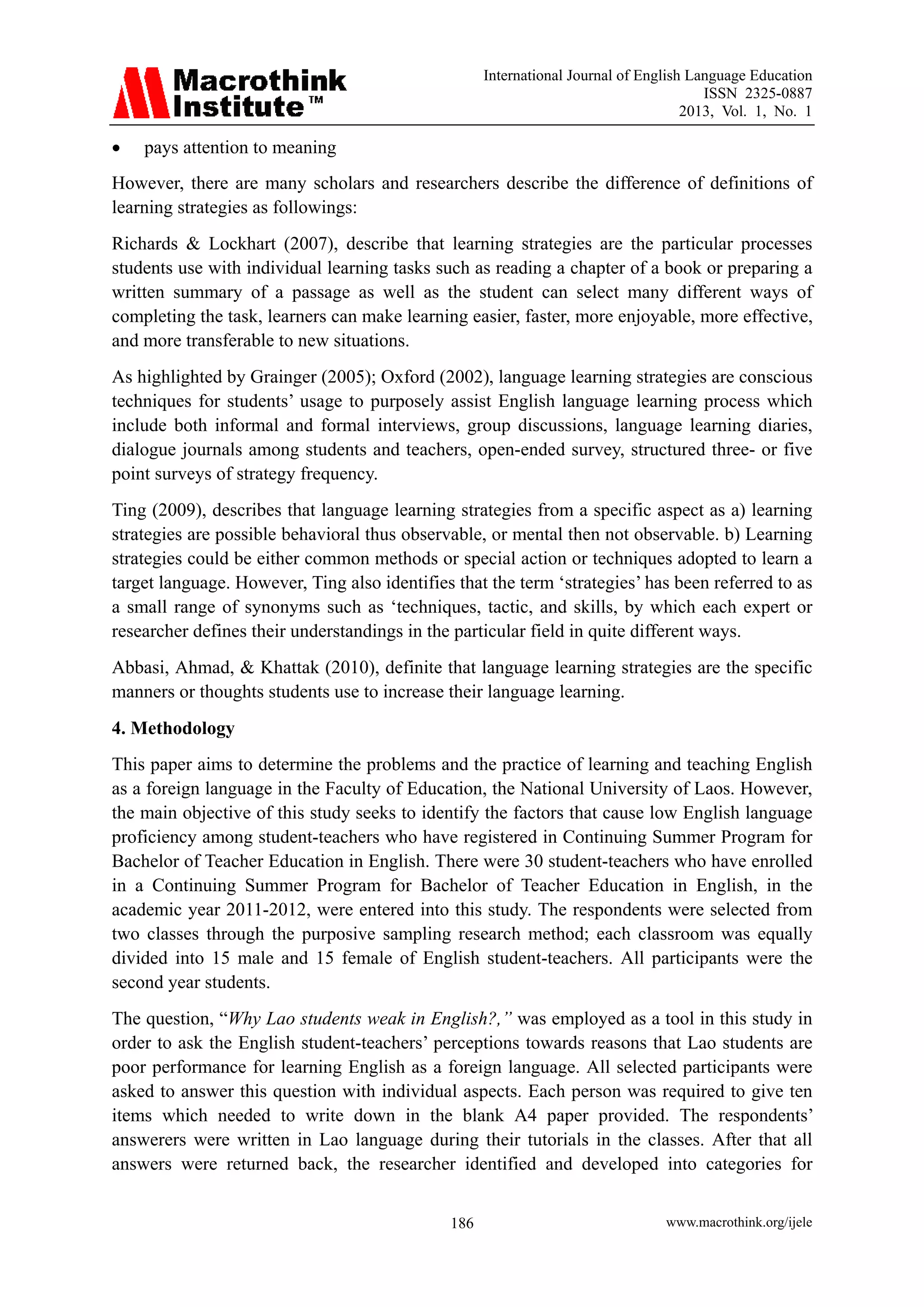 4. factors causes students low english language in national university ...