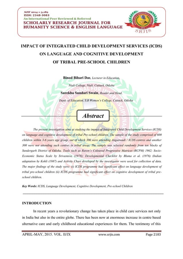 IMPACT OF INTEGRATED CHILD DEVELOPMENT SERVICES (ICDS) ON LANGUAGE AND ...
