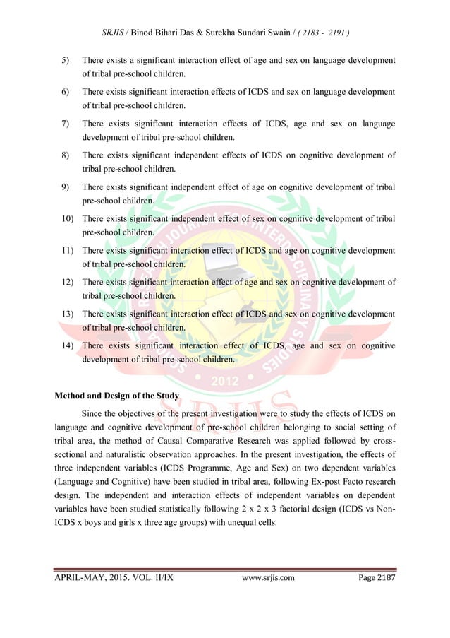 IMPACT OF INTEGRATED CHILD DEVELOPMENT SERVICES (ICDS) ON LANGUAGE AND ...